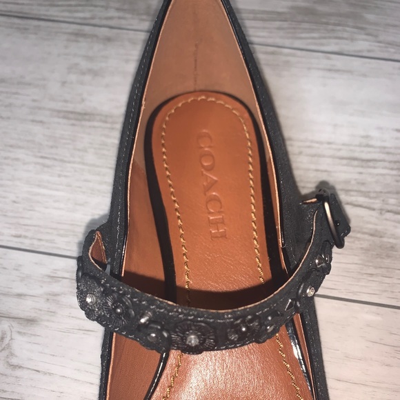 Coach | Shoes | Coach Black Metallic Flats With Strap Nwot | Poshmark